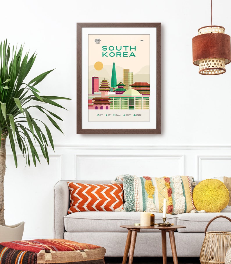 Midcentury South Korea Print, South Korea Landmarks, Tourist ...