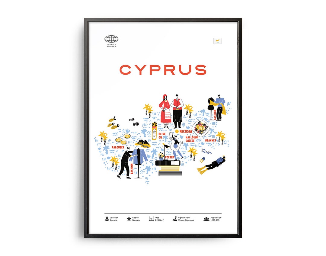 Midcentury Cyprus Landmarks Print, Cyprus Landmarks, Tourist ...