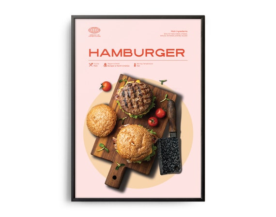 Hamburger Poster Midcentury Hamburger Print Food Wall Art | Etsy
