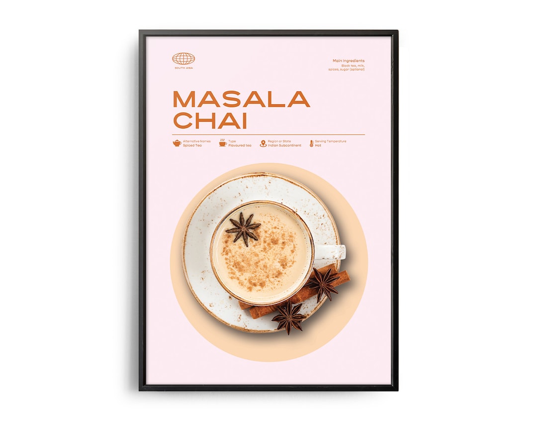 Masala Chai Poster, Midcentury Masala Chai Print, Food Wall Art, Food ...
