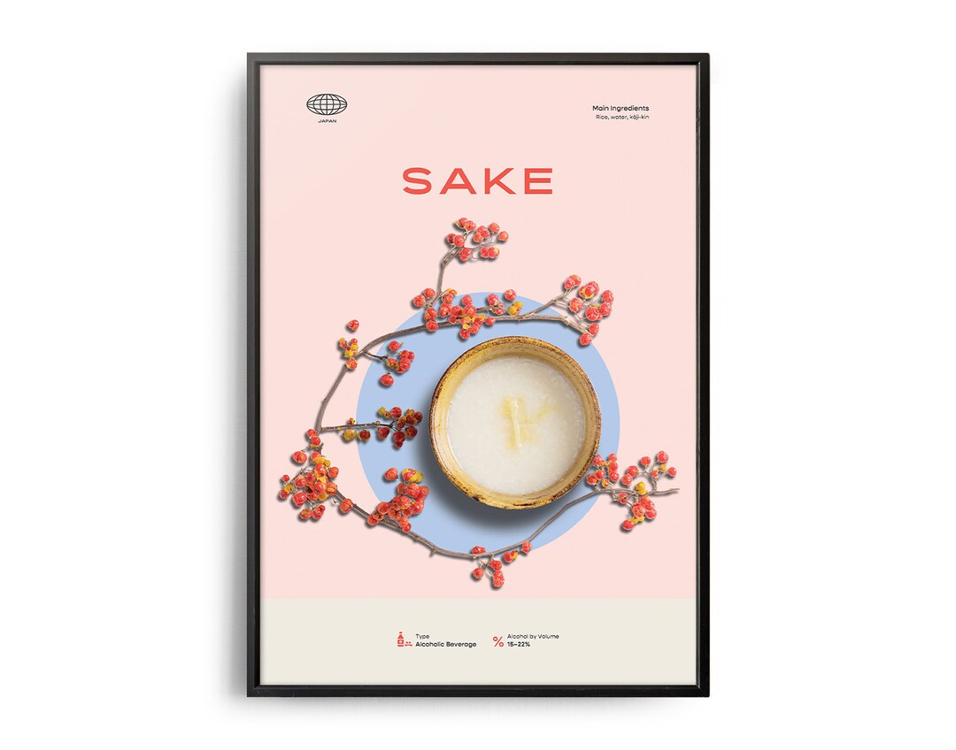 Sake Poster, Midcentury Japanese Sake Print, Food Wall Art, Food Recipe ...