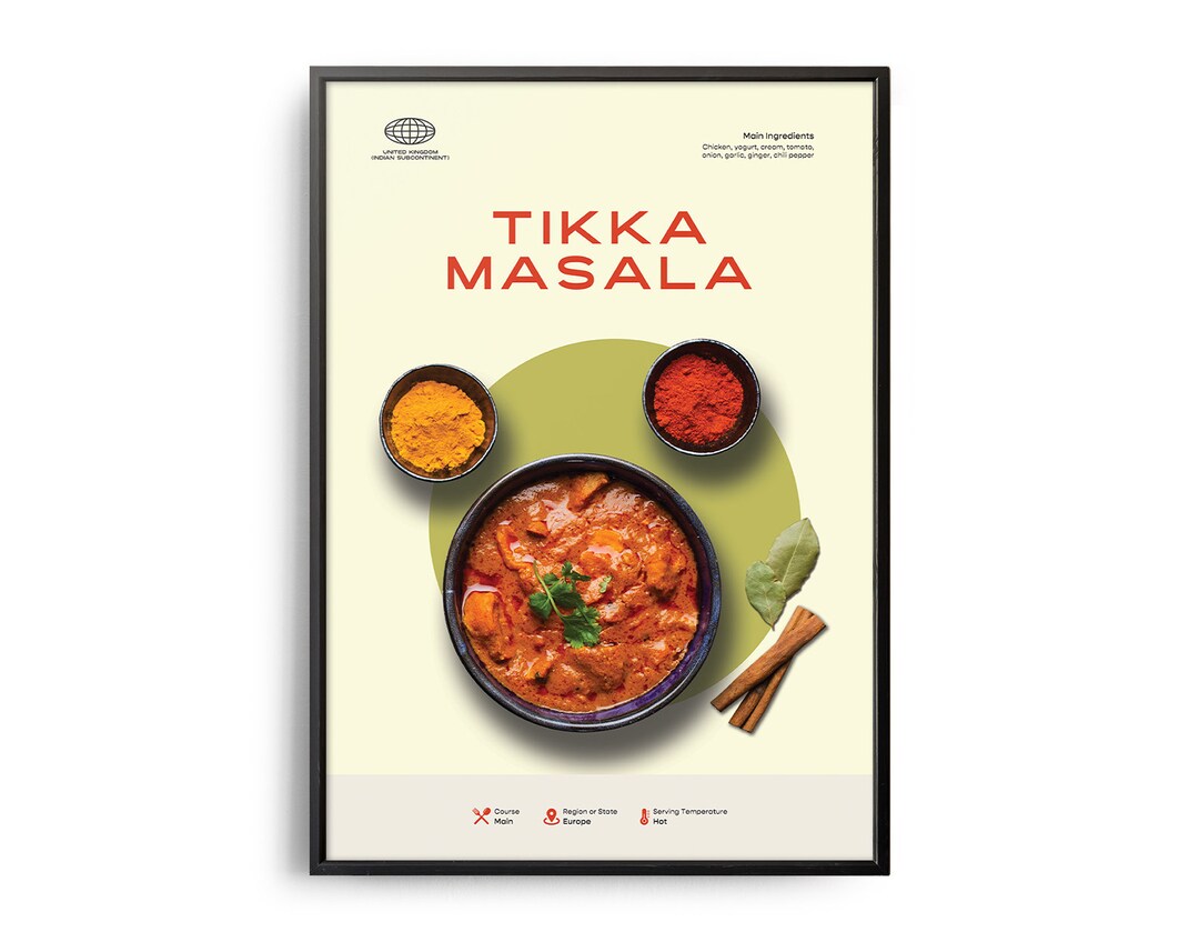 Tikka Masala Poster, Midcentury Tikka Masala Print, Food Wall Art, Food ...