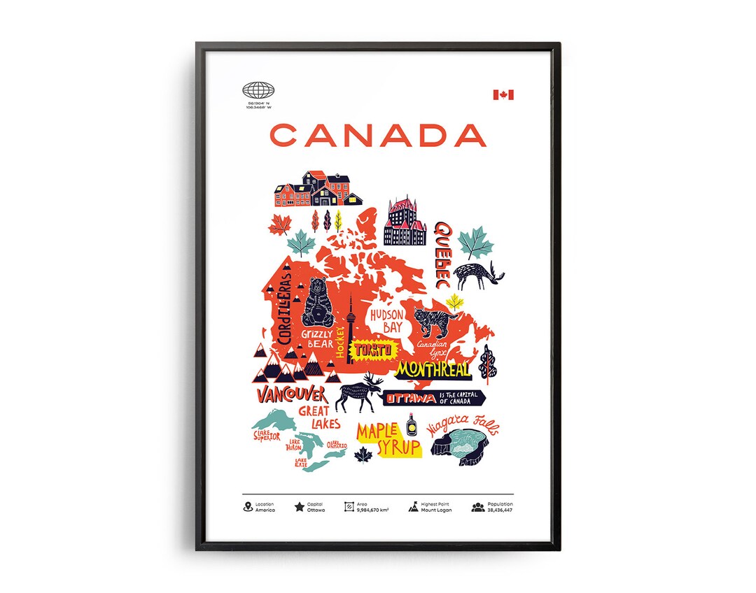 Midcentury Canada Landmarks Print, Canada Landmarks, Tourist ...