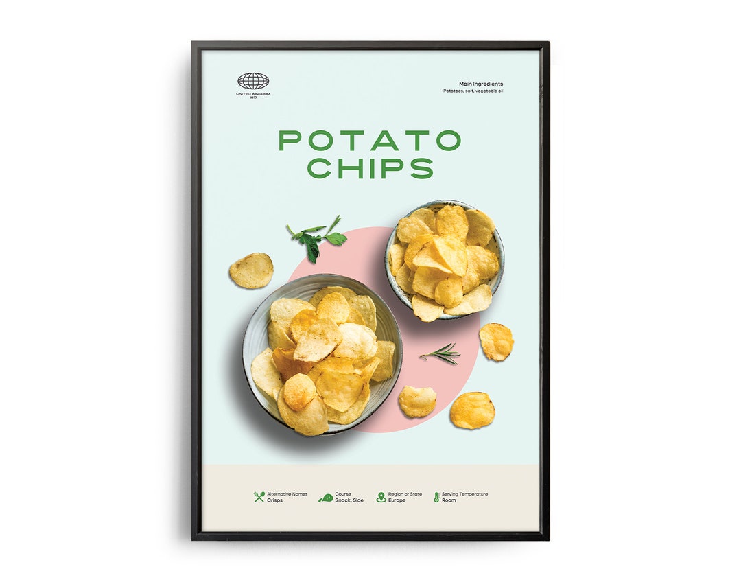 Potato Chips Poster, Midcentury Potato Chips Print, Food Wall Art, Food ...