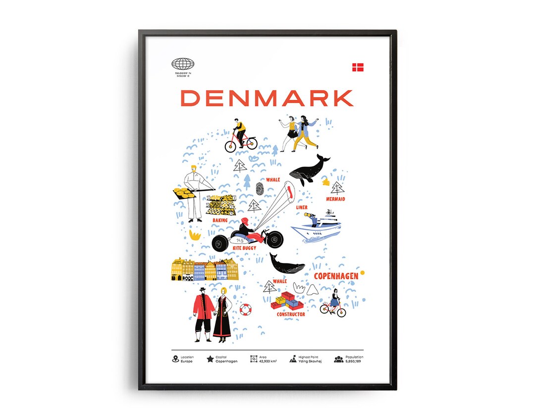 Midcentury Denmark Landmarks Print, Denmark Landmarks, Tourist ...
