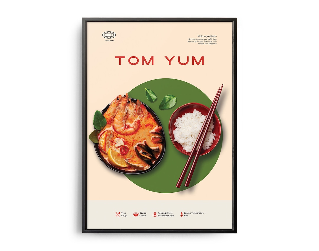 Tom Yum Poster, Midcentury Tom Yum Print, Food Wall Art, Food Recipe ...