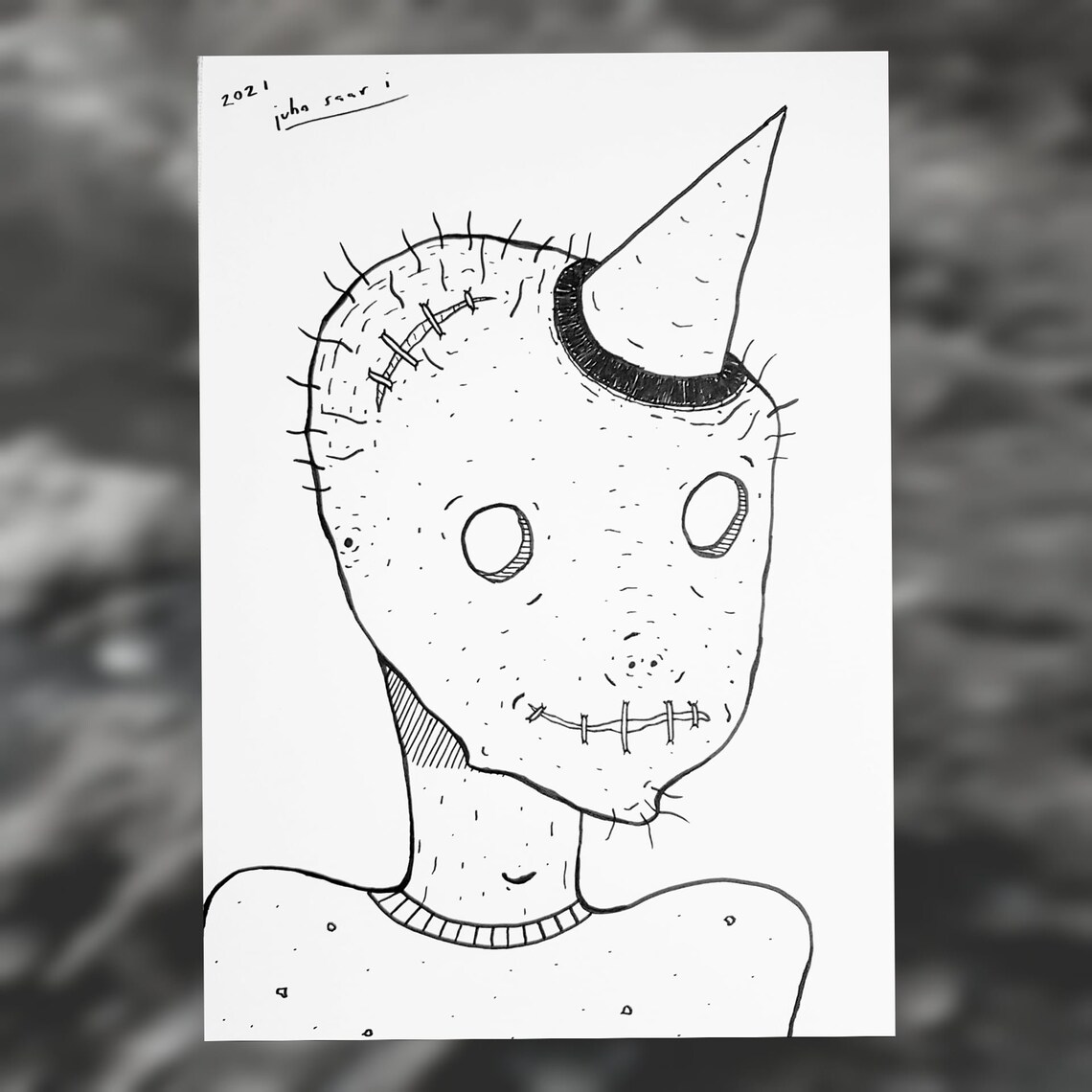 Conehead Original dark art ink drawing | Etsy