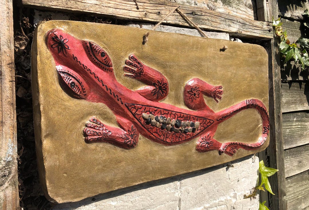 Handmade Plaster of Paris Lizard Wall Hanging, Unique Art Piece, Red ...