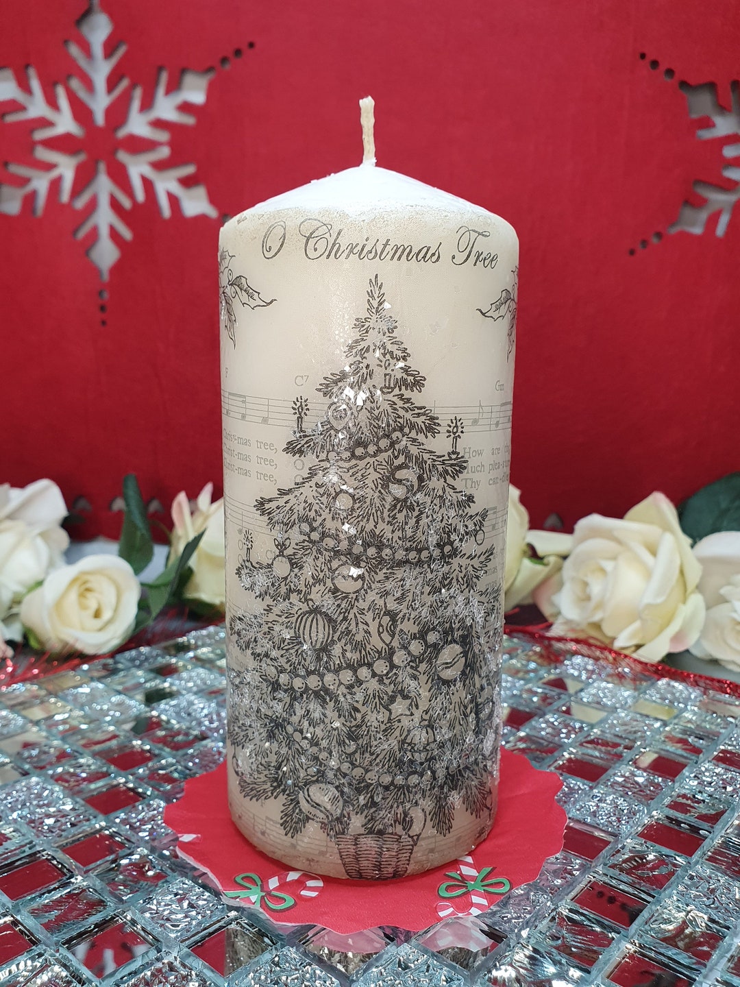 Decoupage Winter Scene Candles Festive Handcrafted Holiday Pillar ...
