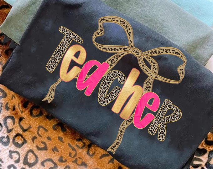 Preppy Teacher PNG Teach PNG Pink Leopard Coquette Print Metalic Gold ...
