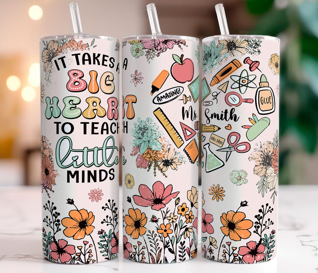 Custom Name Teacher Floral Tumbler Wrap, 20oz Skinny Tumbler, Teacher ...