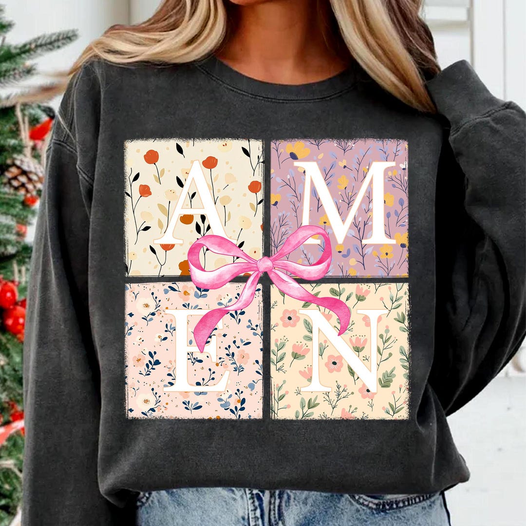 Amen Coquette Bow Png, Amen Varsity Png, Floral Amen Png, Jesus Easter ...