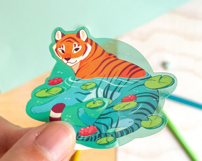Swimming Tiger Transparent Sticker - Etsy
