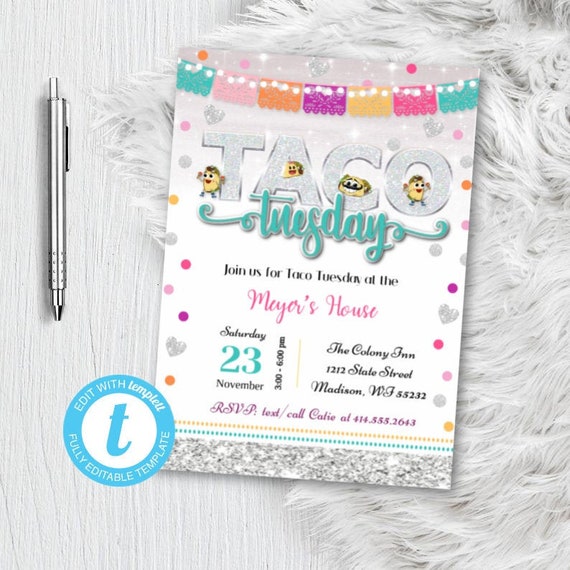 Taco Tuesday Invitation, Fiesta Taco Twosday Dinner Party Invite ...