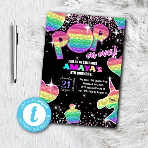 Pop It Birthday Party Invitation Editable PDF - Digital File, Instant ...