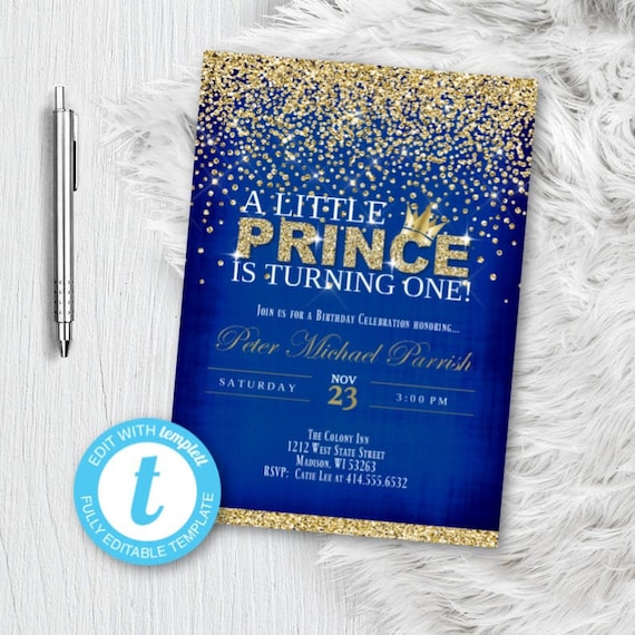 Royal Prince 1st Birthday Invitation, Royal First Birthday, Royal Blue ...