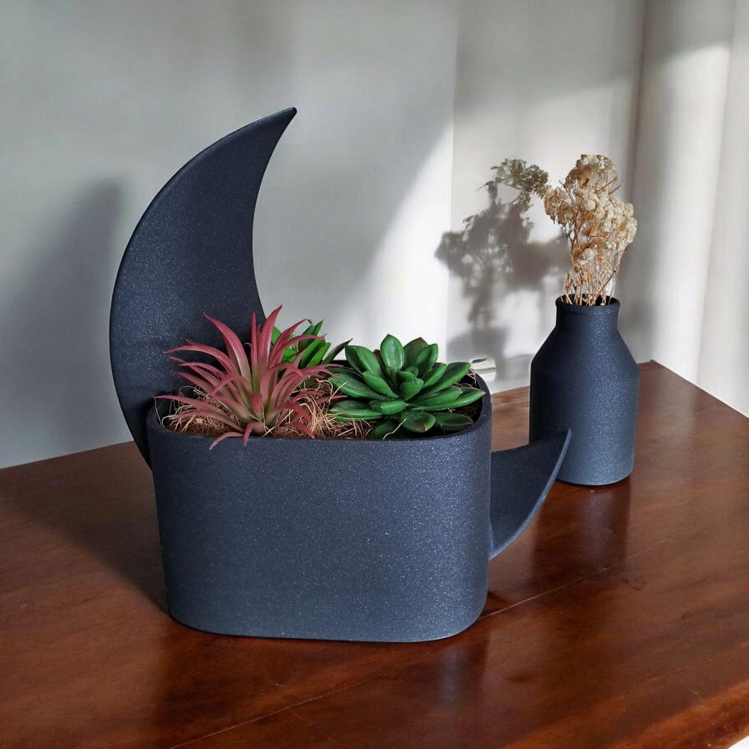 Crescent Decorative Set | Half-moon Planter & Matching Vase - Etsy