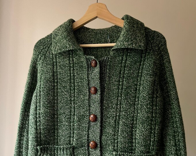 Vintage Handmade Heavy Wool Sweater | Forest Green Cardigan - Etsy