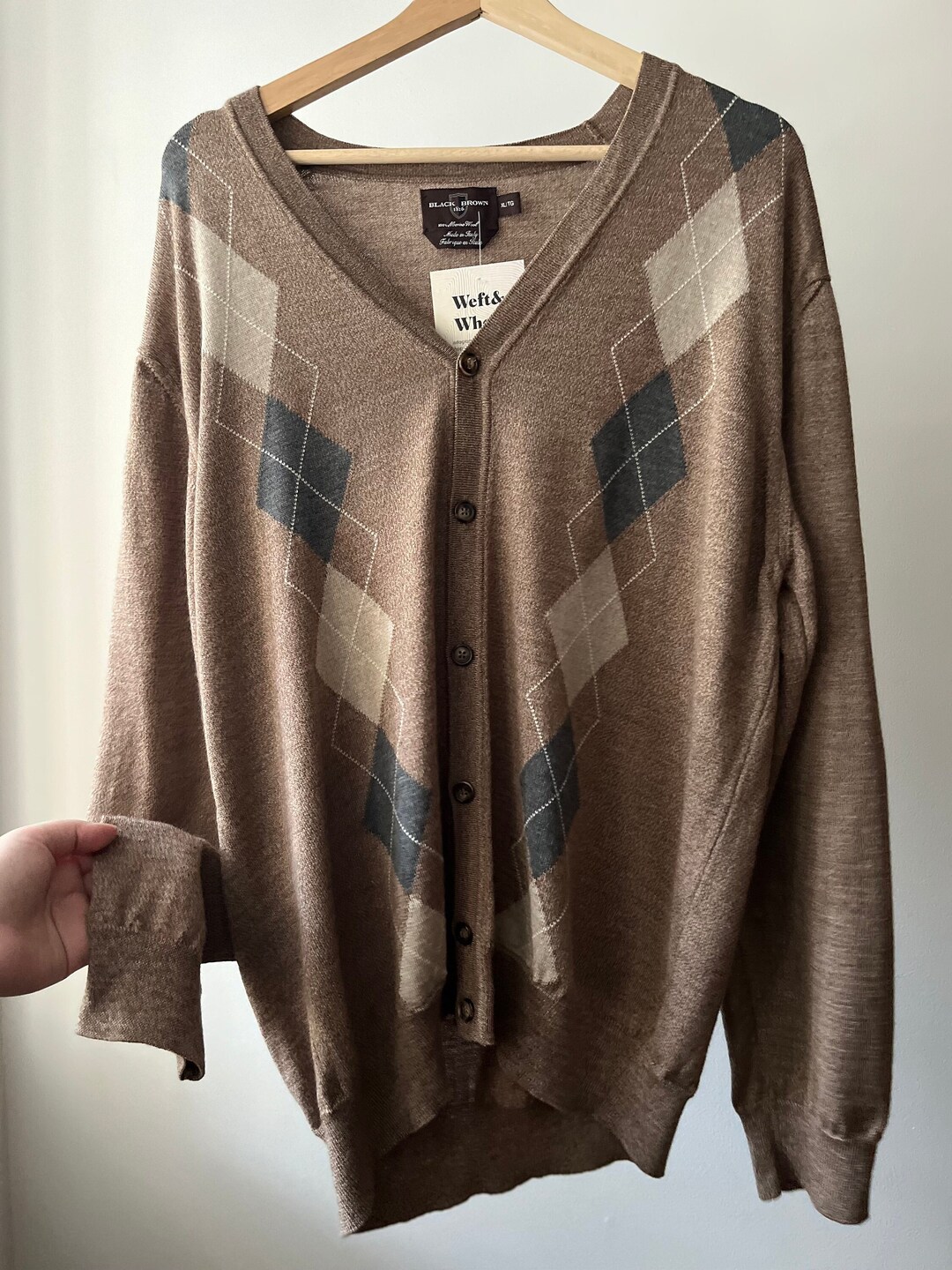 1990s Soft Italian Merino Wool Argyle Cardigan Vintage Grandpa Sweater ...