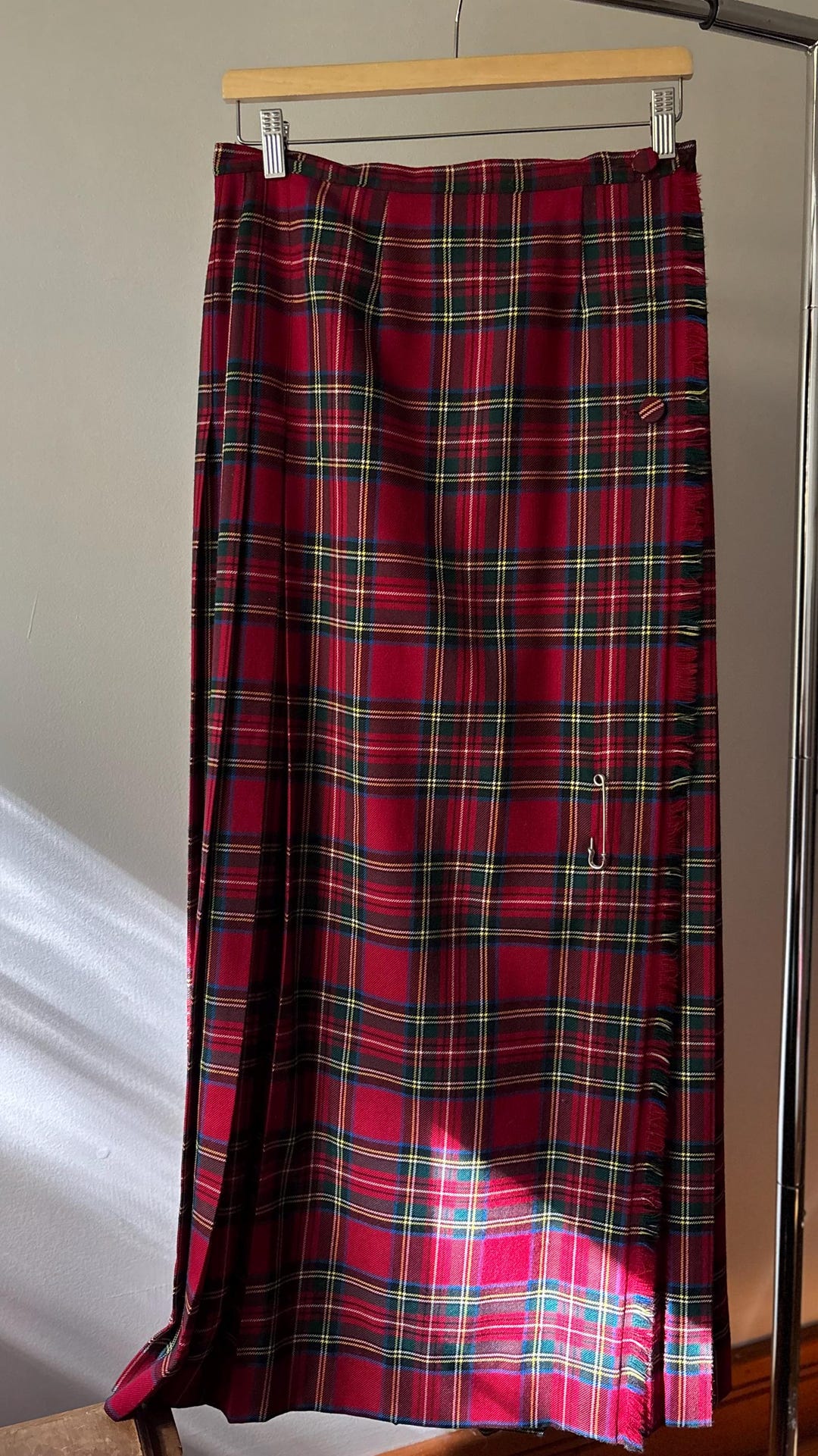 1960s Pleated Wool Maxi Skirt | Vintage Red Plaid Full Length Kilt - Etsy