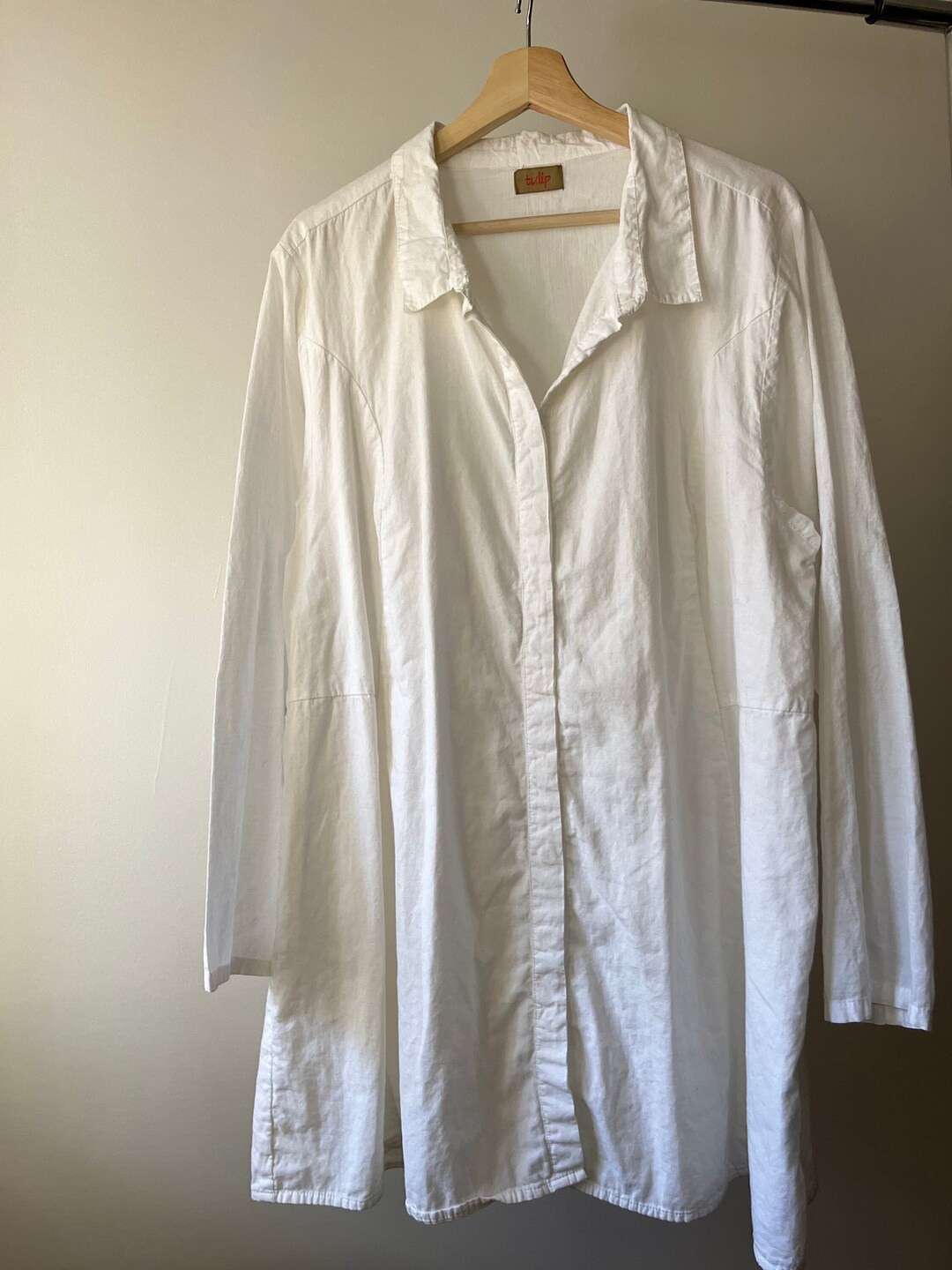 Y2K Oversized White Cotton Button up Shirt Vintage Breezy Longline ...