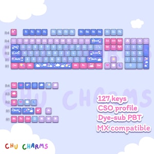 Candy Sky Keycap Set | CSO Profile Dye Sub PBT 127 Keys for Mechanical ...