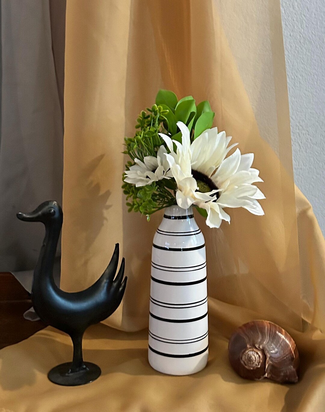 Coastal Ceramic Vase With Black and White Stripes – 7” Modern Nautical ...