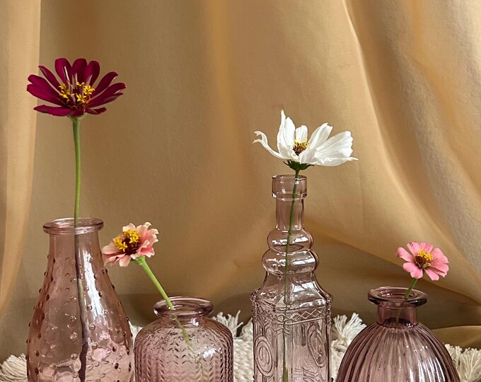 Blush Pink Glass Bud Vases – Textured Vintage-style Mini Vases ...