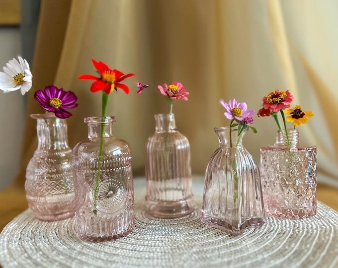 Light Blush Pink Glass Bud Vases: Vintage-inspired Mini Vases, Sold ...