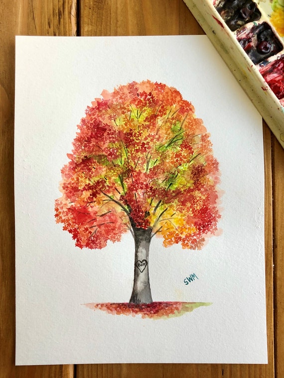 Original Watercolor Painting Sugar Maple State Tree of New - Etsy