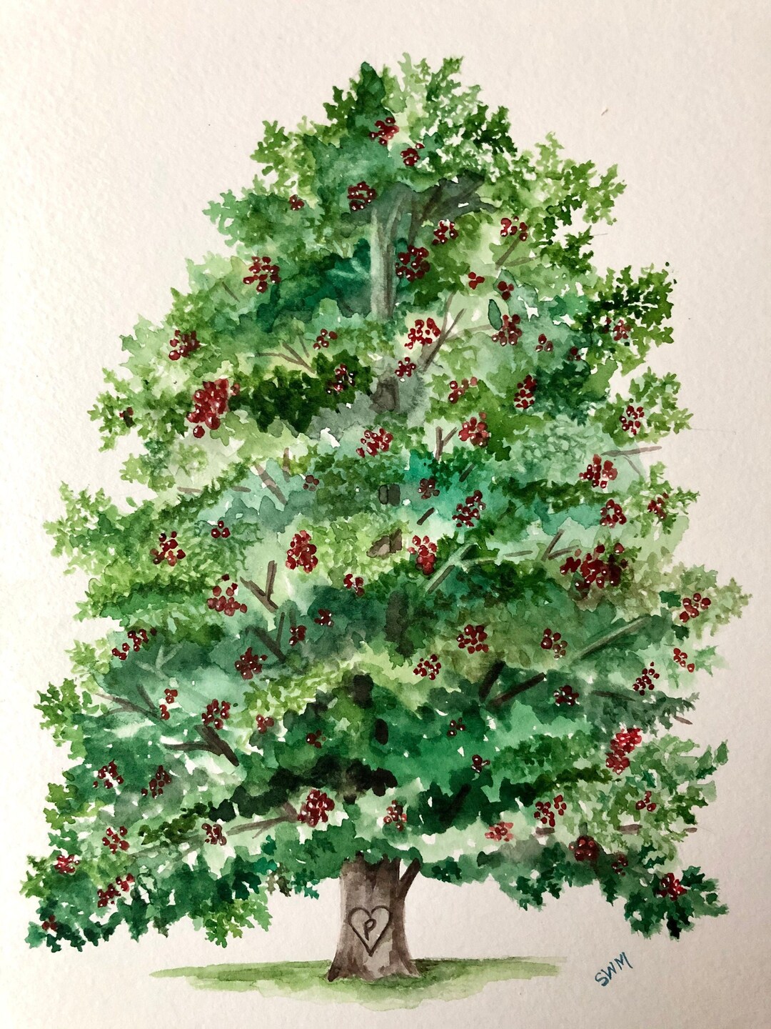Holly Tree - State Tree of Delaware, Original Watercolor, Personalized ...