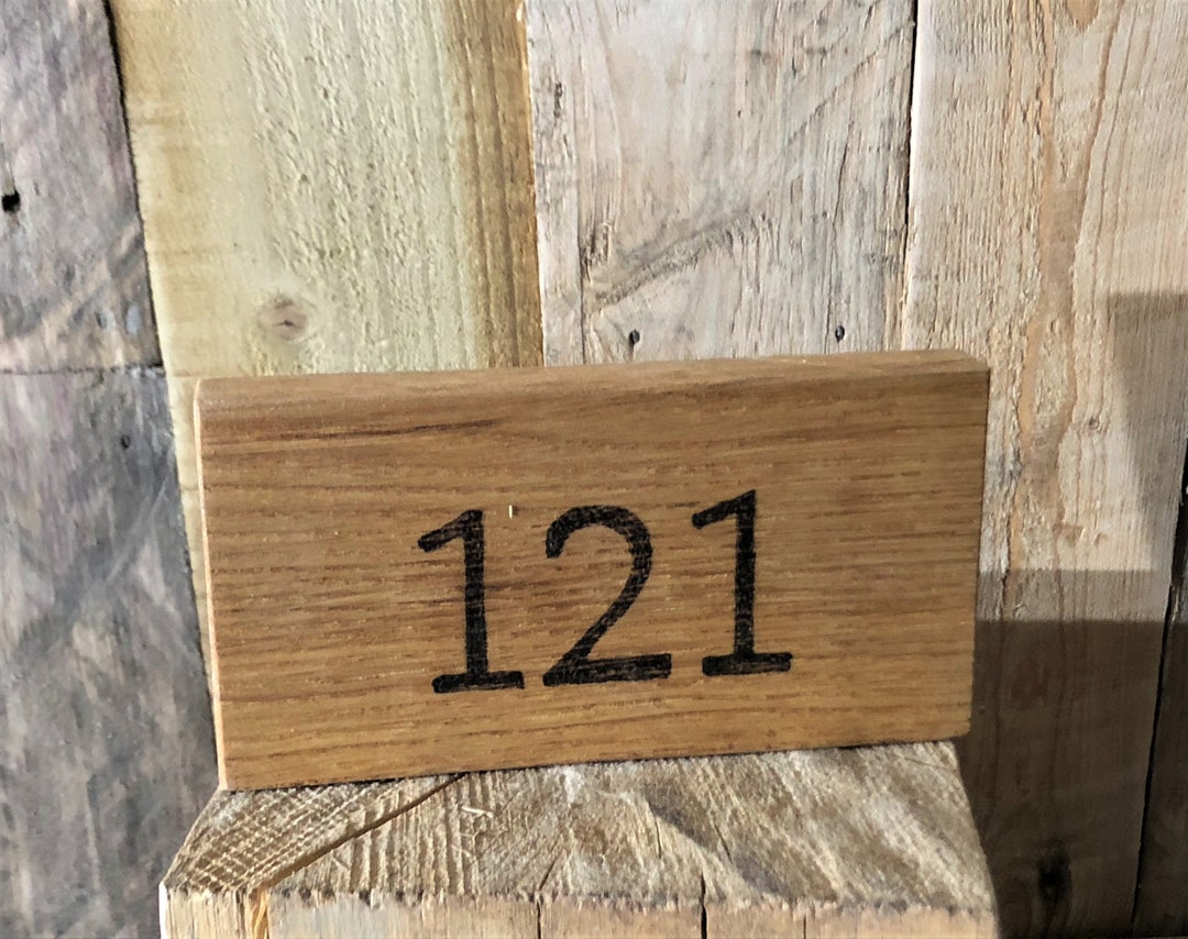 House Number Sign With Pyrography Numbers and Lettering. Solid Oak Sign ...