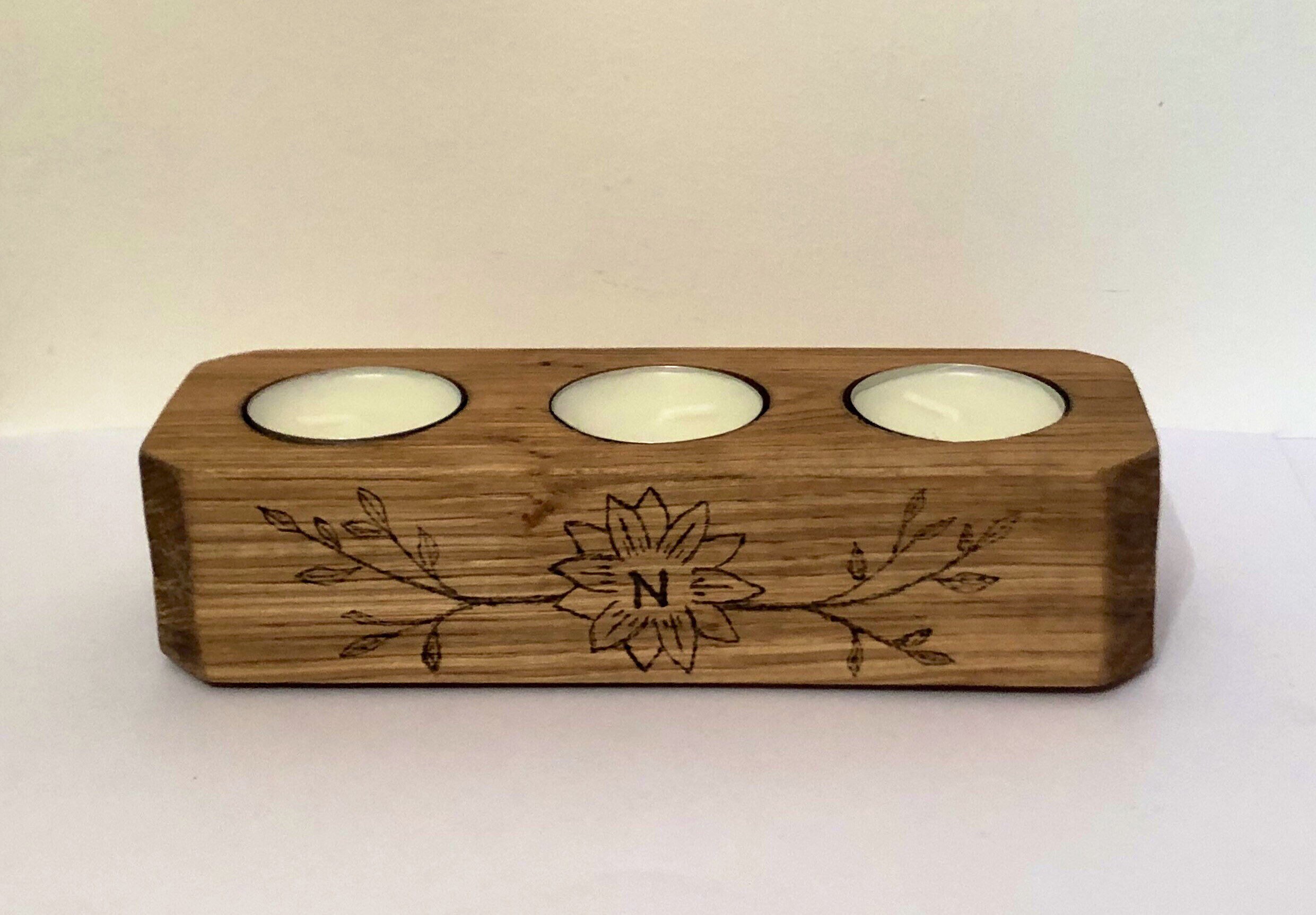 Personalised Triple Tea Light Holdersolid Oak Candle - Etsy