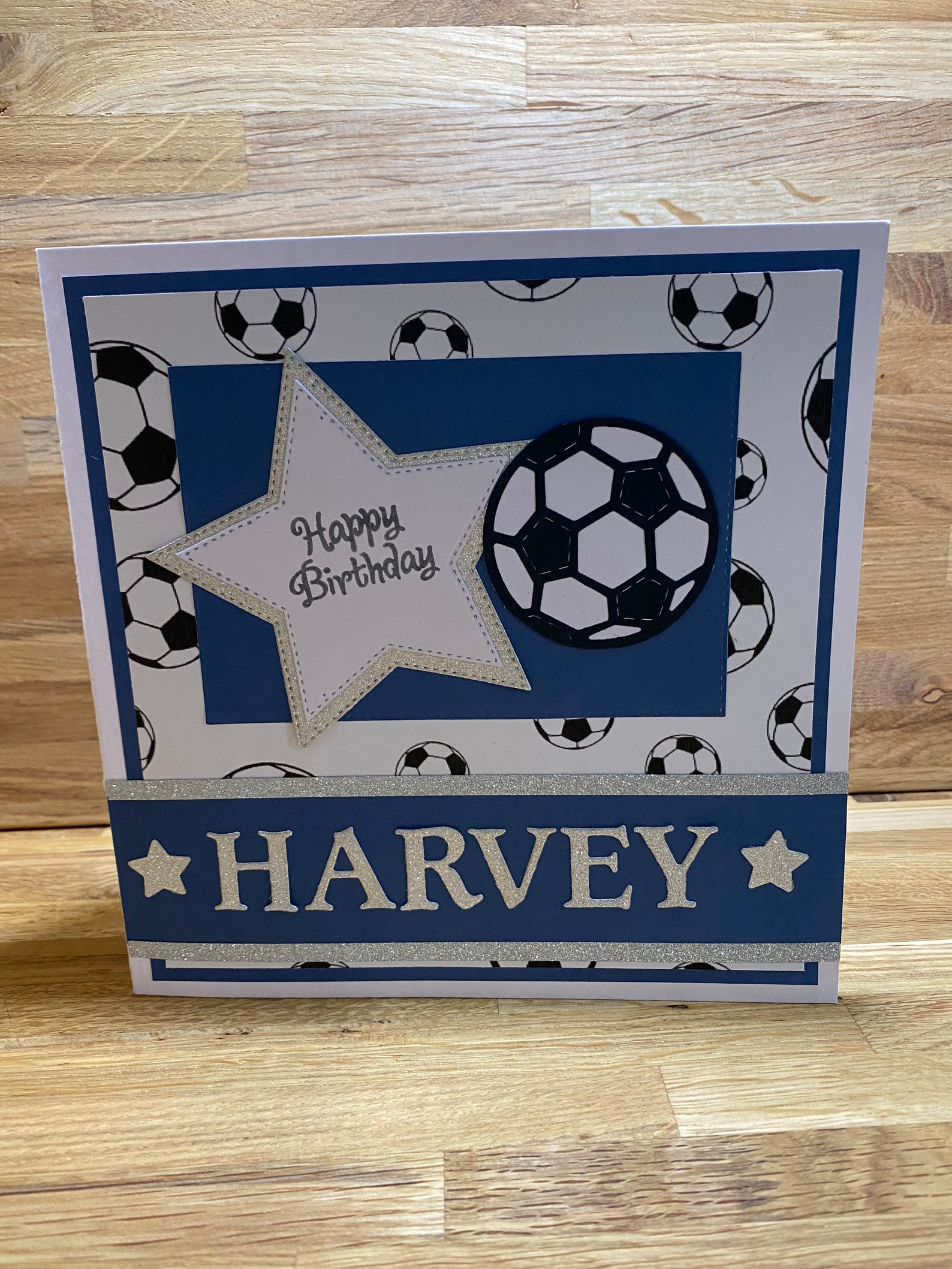 Happy birthday personalised football cardblue silver & white | Etsy