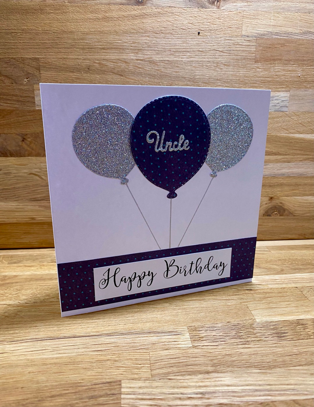 Handmade Happy Birthday Card for Uncle, Blue Balloon Design. Elegant ...