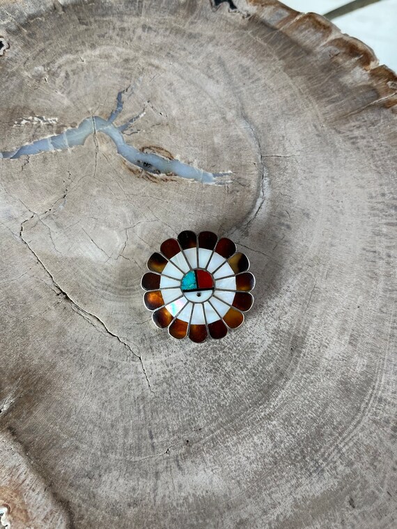 Vintage Zuni Sun Face Inlaid with Turquoise,Coral, Mo… - Gem