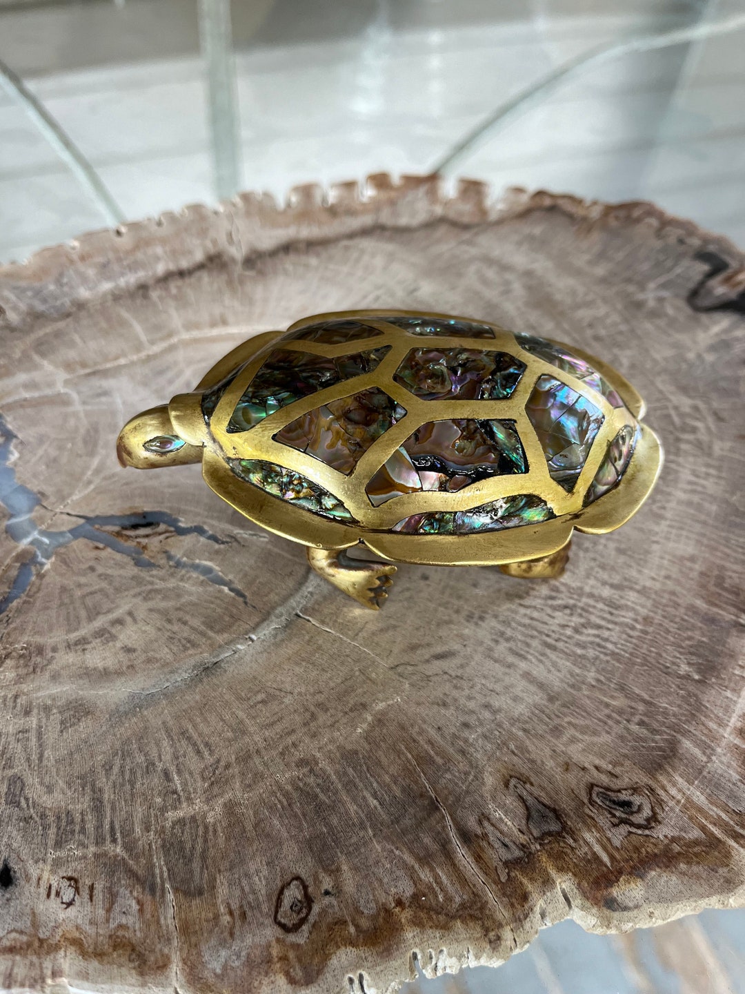 Vintage Brass and Abalone Shell Turtle Trinket / Jewelry Box in the ...