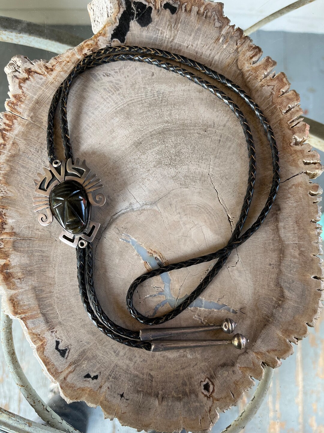 Stunning Taxco Mexico Signed Onyx and Sterling Aztec Warrior Bolo Tie ...