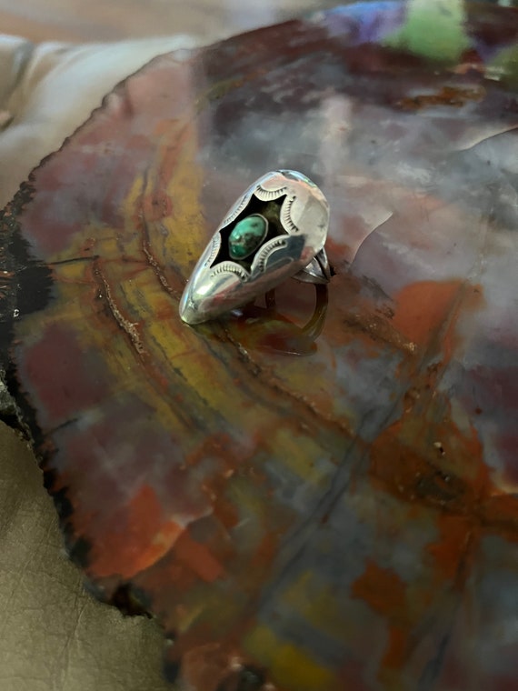 Vintage Turquoise and Sterling Shadowbox Ring - Gem