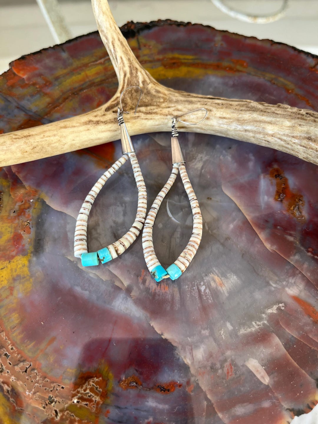 Vintage Jacla Heishi, Turquoise and Sterling Silver Dangle Earrings - Etsy