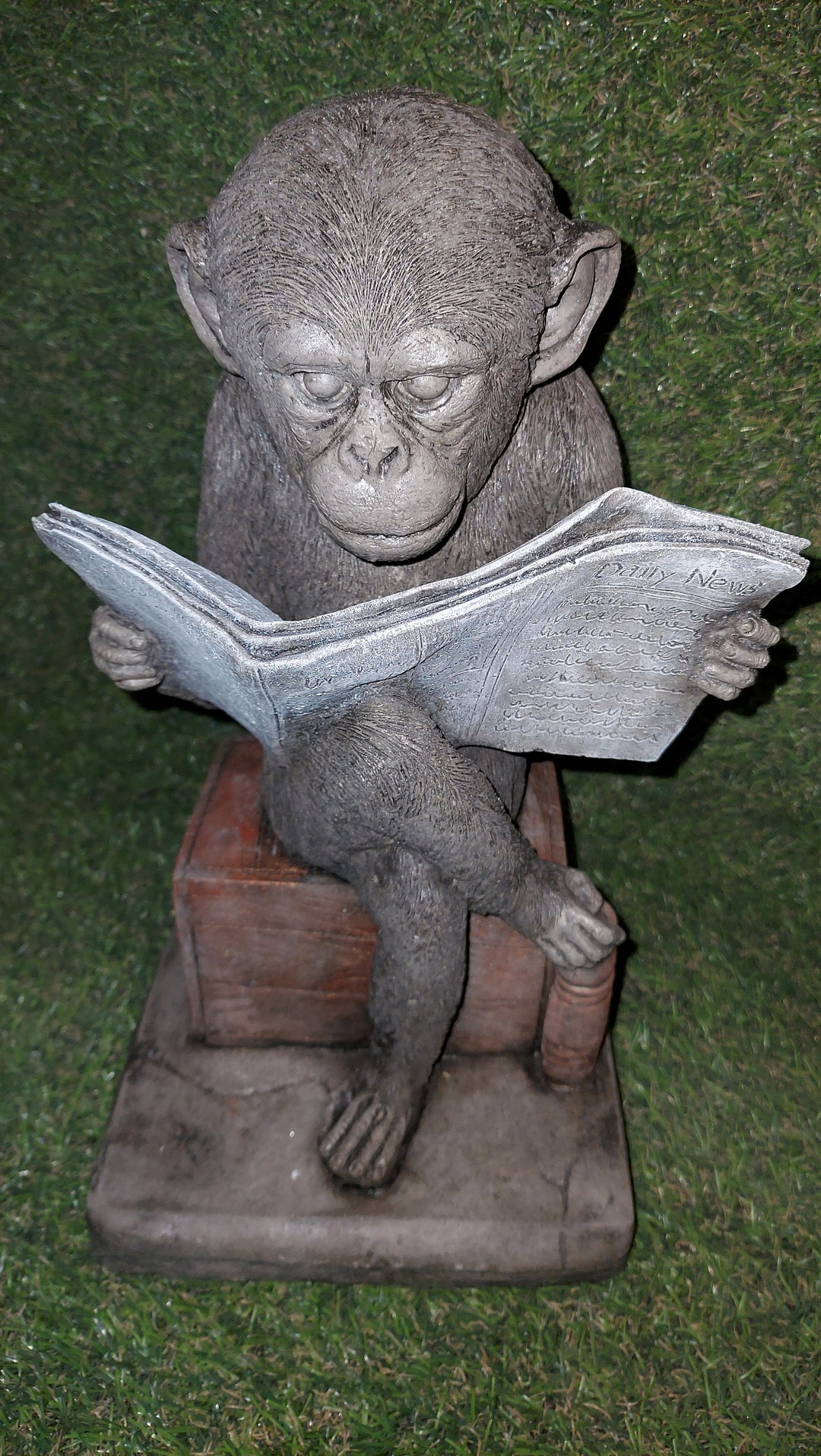 Cast Stone Garden/indoors Monkey Reading Paper - Etsy