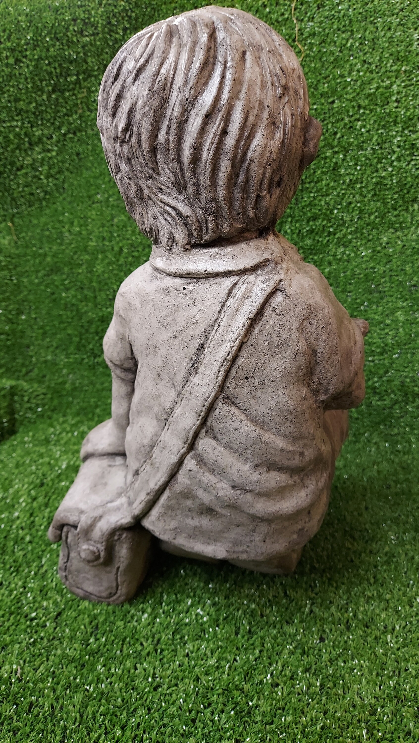 Garden Cast Stone boy with bag Ornament | Etsy