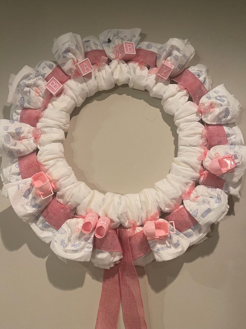 Pink Diaper Wreath With 14-inch Round Frame Perfect Baby Shower ...