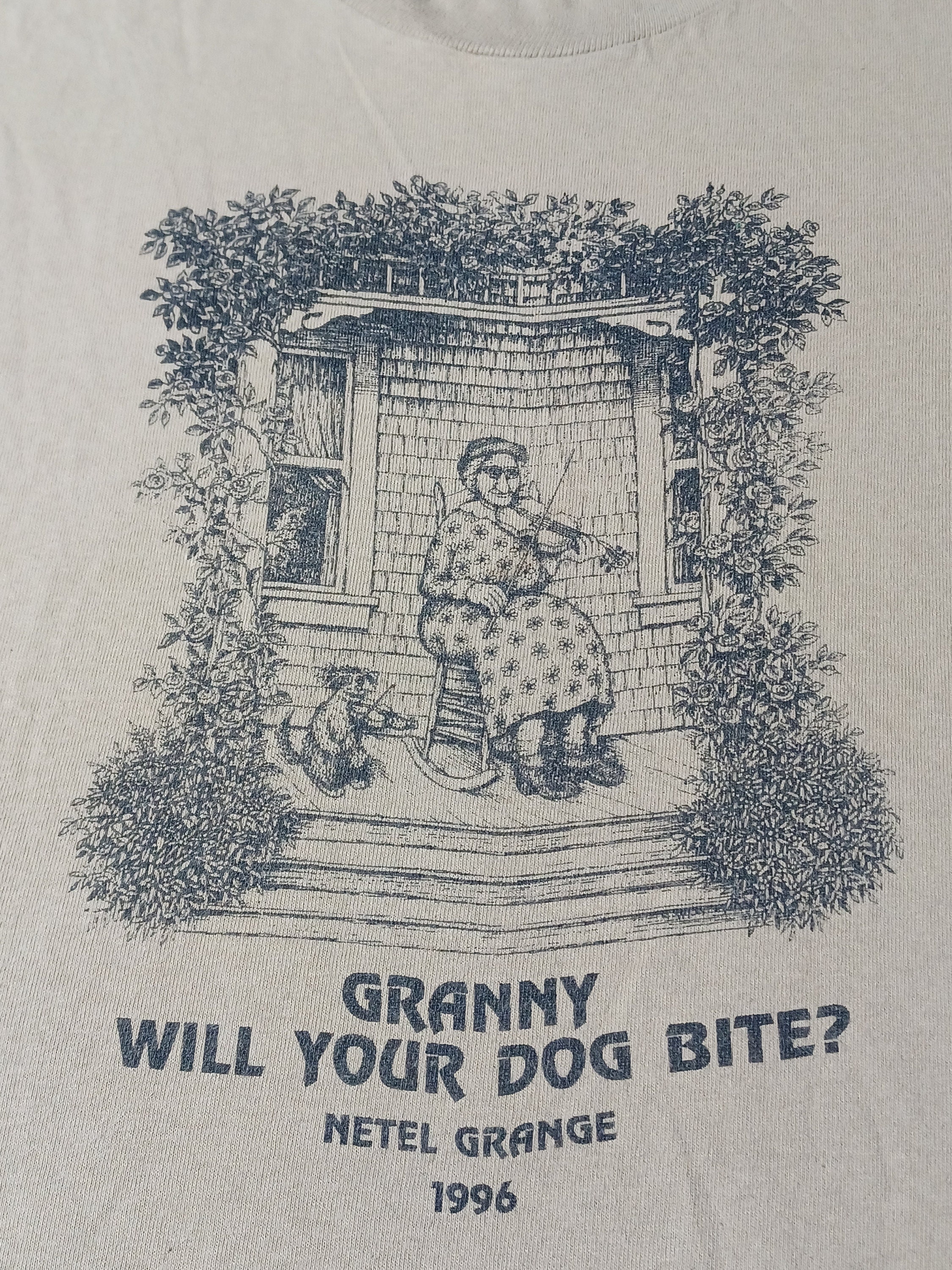 Vintage 1990s 90s 1996 Granny Dog Bite Netel Grange Oregon Art T-shirt ...