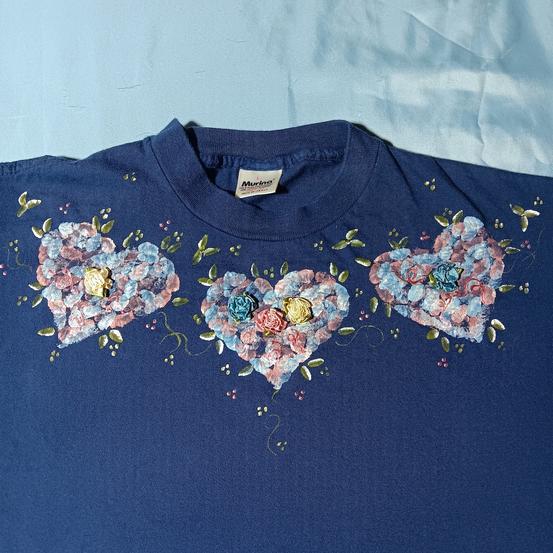 Vintage 1990s 90s Floral Flower Heart Puffy Print Paint Art - Etsy