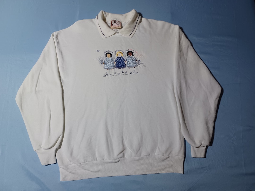 Vintage 1990s 90s Morning Sun Embroidered Angels Sweatshirt, Top Stitch ...