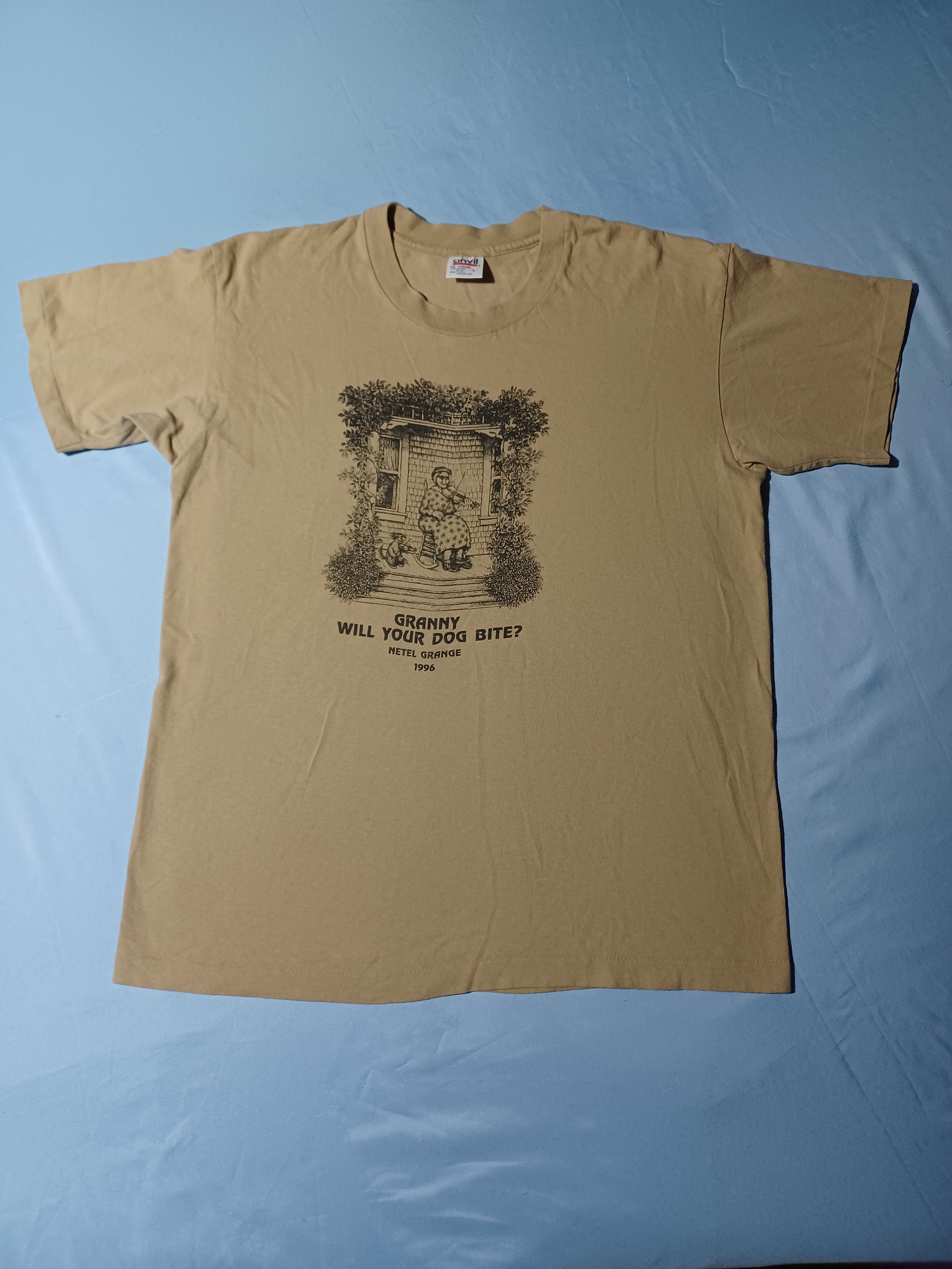 Vintage 1990s 90s 1996 Granny Dog Bite Netel Grange Oregon Art T-shirt ...