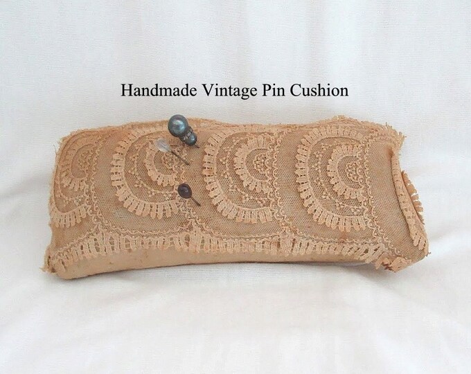 Vintage Pincushion - Pin Cushion - Handmade - Rectangle Shape - Beige ...