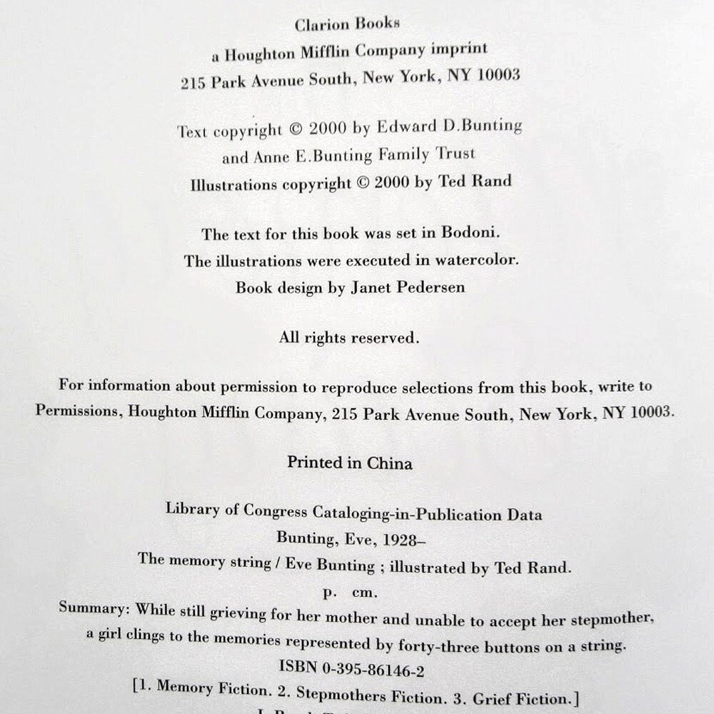 The Memory String Eve Bunting Childrens Book Parent Daughter ...