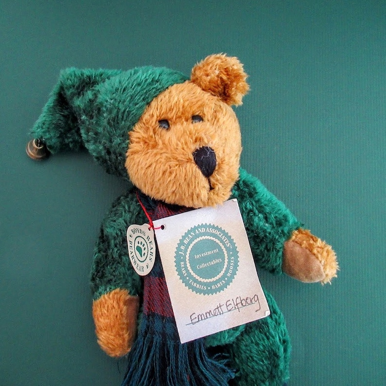 Emmett Elfberg Vintage Boyds Bears Jointed Fur Hat With Bell Knit Scarf ...